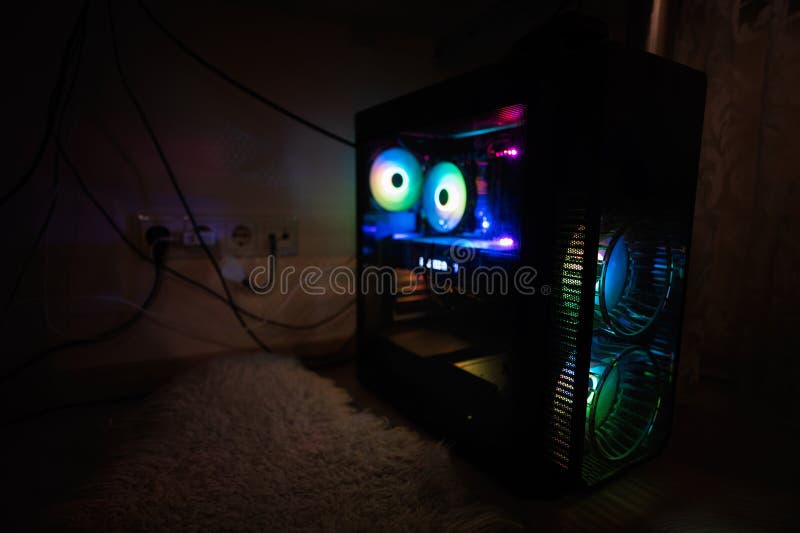 Gaming PC Box with Cooling Setup and Full RGB Light Inside Stock Photo ...