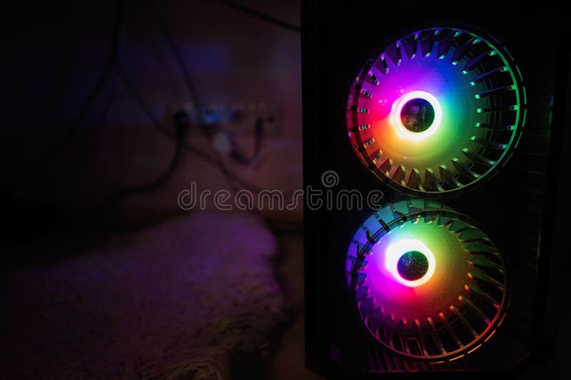 Gaming PC Box with Cooling Setup and Full RGB Light Inside Stock Image ...