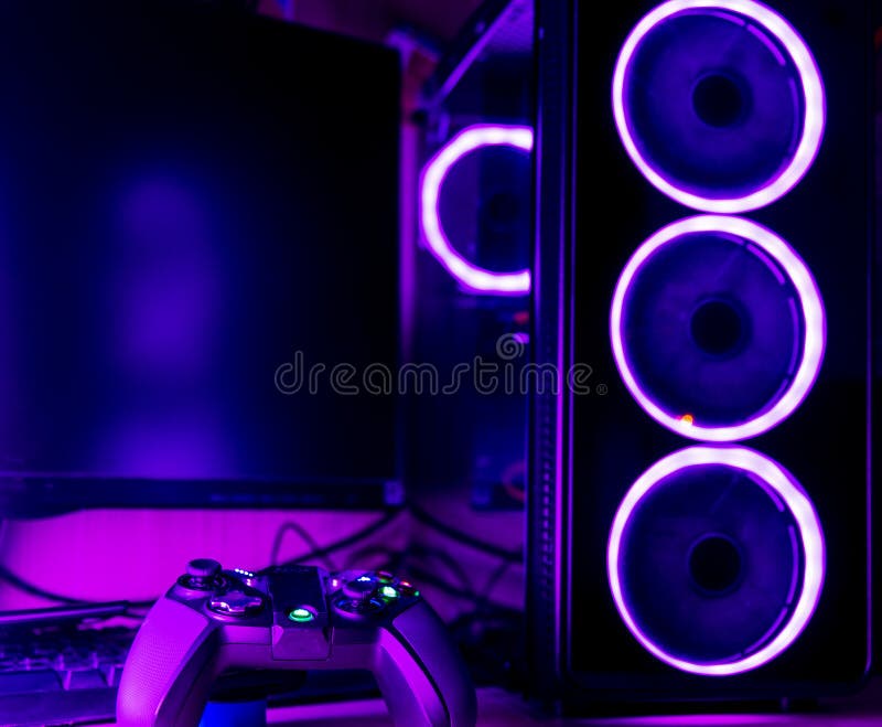 Gaming Pc Case and Game Pad with Pink Lighting Stock Image - Image of ...