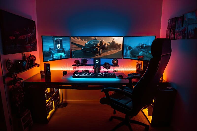 Gaming Pc Desk RGB Lighting Gaming Room, Gaming Room RGB Gaming Pc ...
