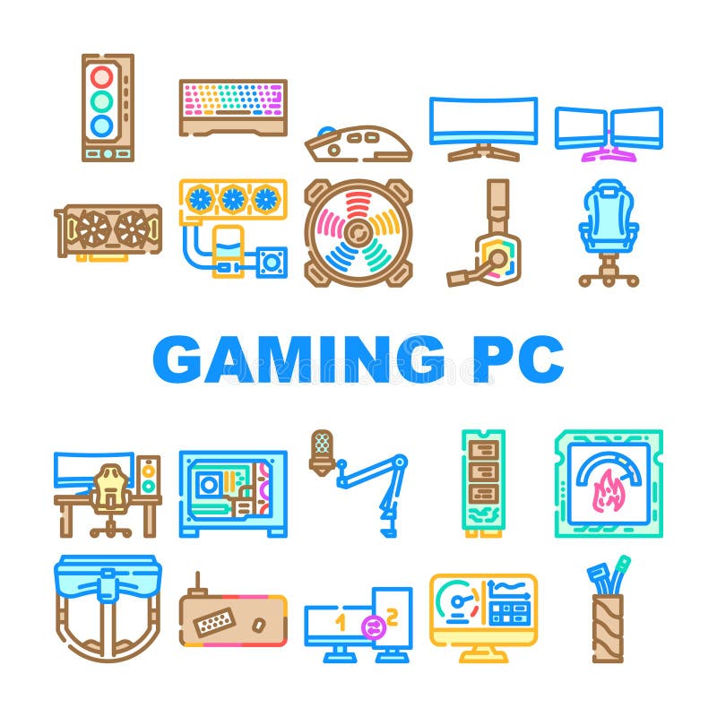 Gaming Pc Hardware Processor Icons Set Vector Stock Vector ...