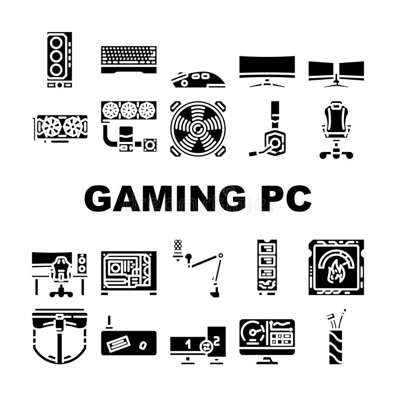 Gaming Pc Hardware Processor Icons Set Vector Stock Vector ...
