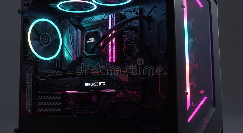 Gaming PC with an Illuminated, Black Case Showcasing RGB Lighting ...