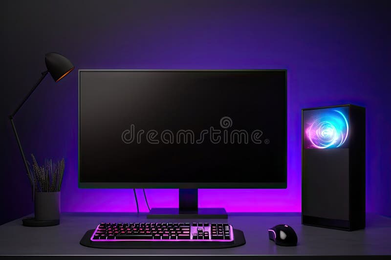 Gaming PC Isolated Screen Mockup, App Game Presentation Modern Case RGB ...