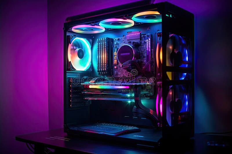 Gaming PC RGB LED Lights Computer, Assembled Hardware Components Stock ...
