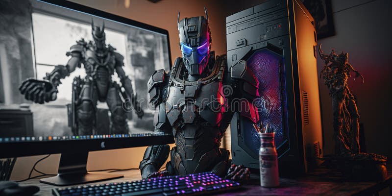 Gaming Pc with Robotic Style Stock Illustration - Illustration of face ...