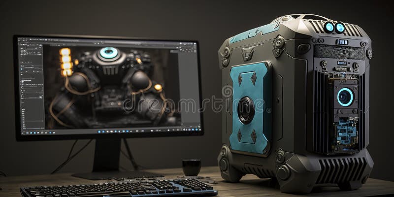 Gaming Pc with Robotic Style Stock Illustration - Illustration of ...
