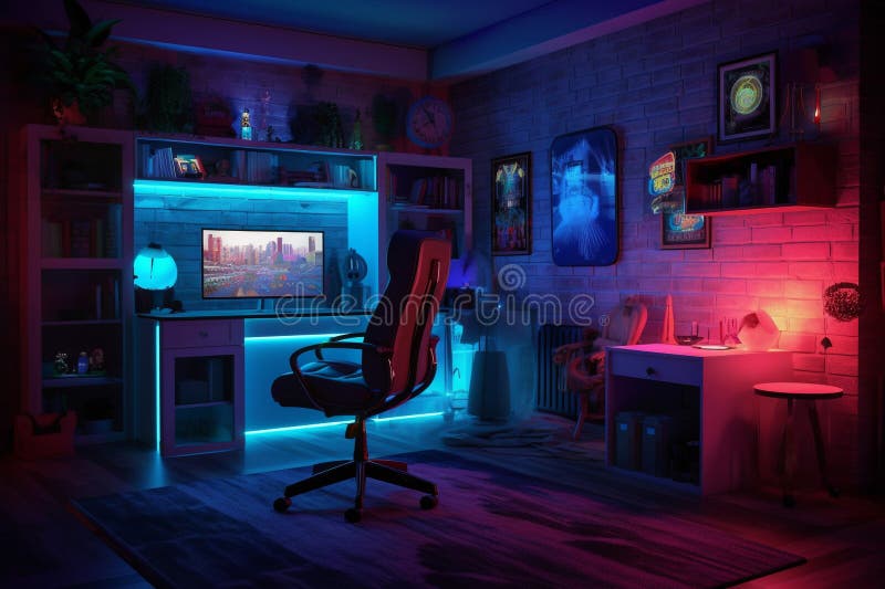 Gaming PC Room with Led Lights in Different Colors. Ai Generated ...