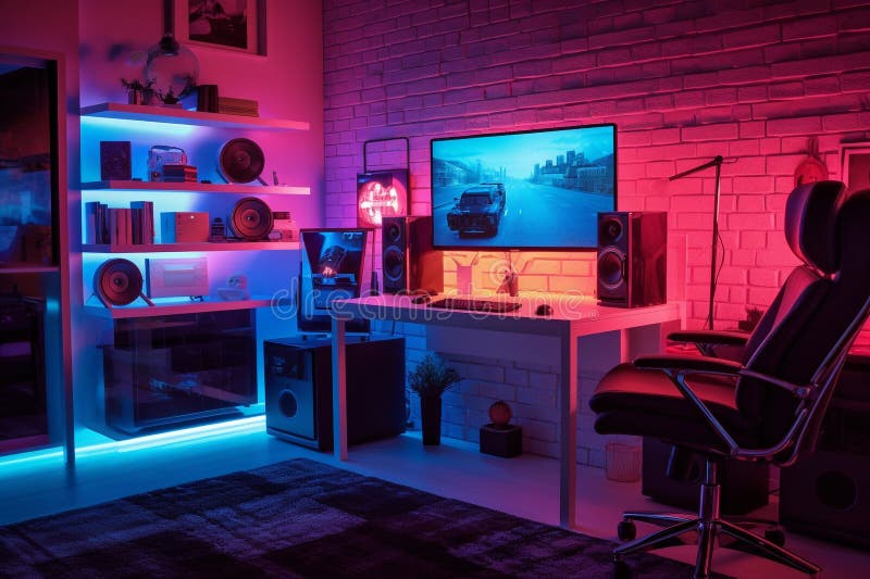 Gaming PC Room with Led Lights in Different Colors. Ai Generated ...