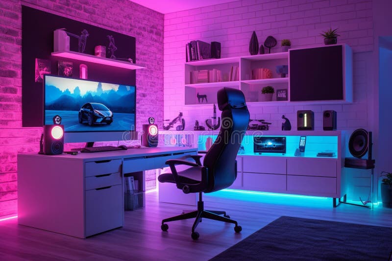 Gaming PC Room with Led Lights in Different Colors. Ai Generated ...