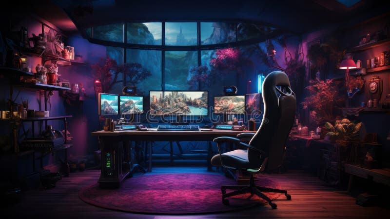 Gaming PC Room with Led Lights in Different Colors. Generative AI ...