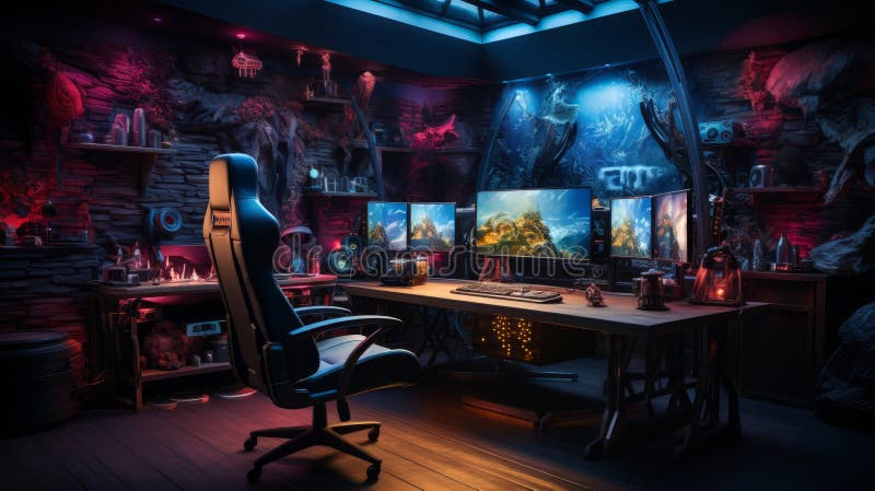 Gaming PC Room with Led Lights in Different Colors. Generative AI ...