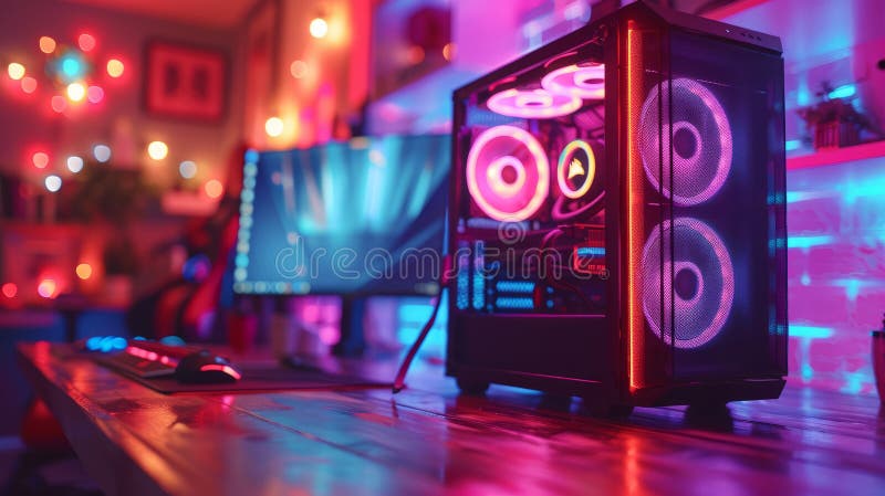 Gaming PC Setup with Neon Lighting Stock Image - Image of atmosphere ...