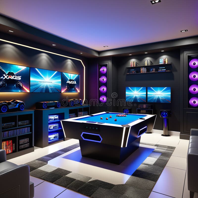 Gaming Room Designs 3d Rendered Stock Illustration - Illustration of ...