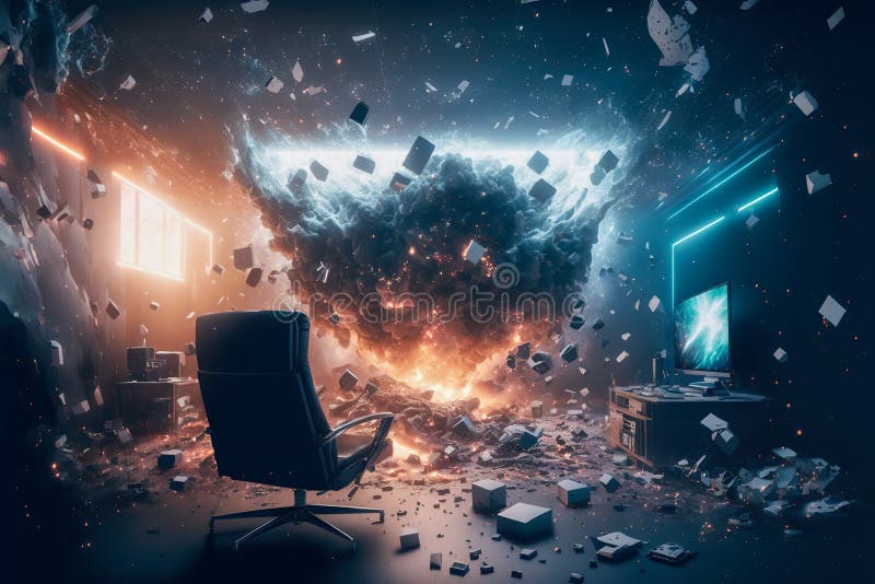 Gaming Room Exploding with Fire and Smoke, Generative AI Stock ...
