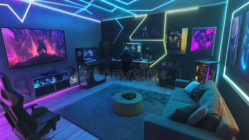 A Gaming Room Featuring a Mixture of Flat 2D Posters and 3D Immersive ...