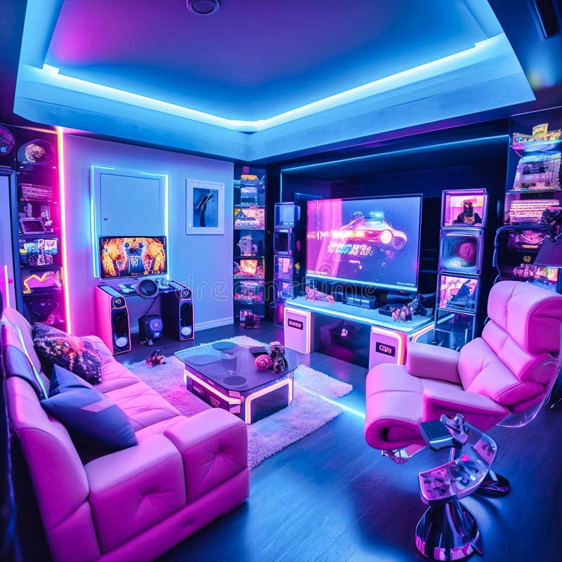 Gaming Room Using Two Game Chairs Cyan Blue Synthe, Generative AI Stock ...