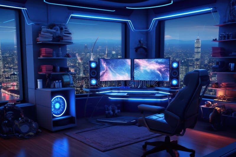 Gaming Room with Hightech Technology Computer Stock Image - Image of ...