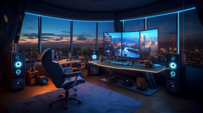Gaming Room with Hightech Technology Computer. Generative AI Stock ...