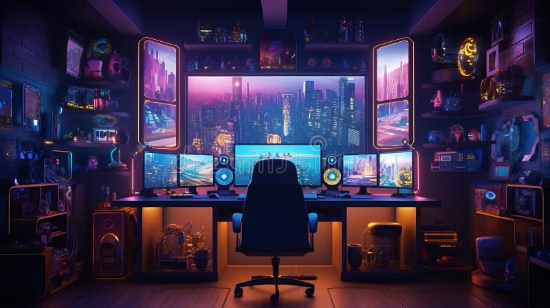 Gaming Room with Hightech Technology Computer. Generative AI Stock ...