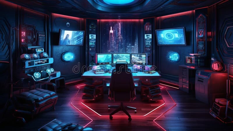 Gaming Room with Hightech Technology Computer. Generative AI Stock ...