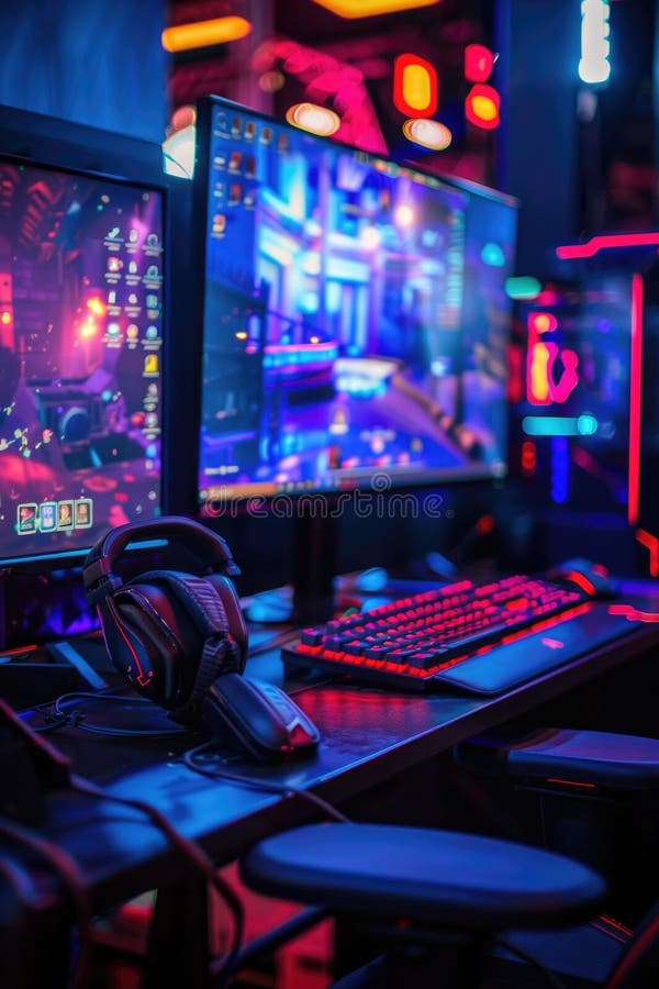 Gaming Room Setup stock image. Image of gaming, keyboard - 374400519