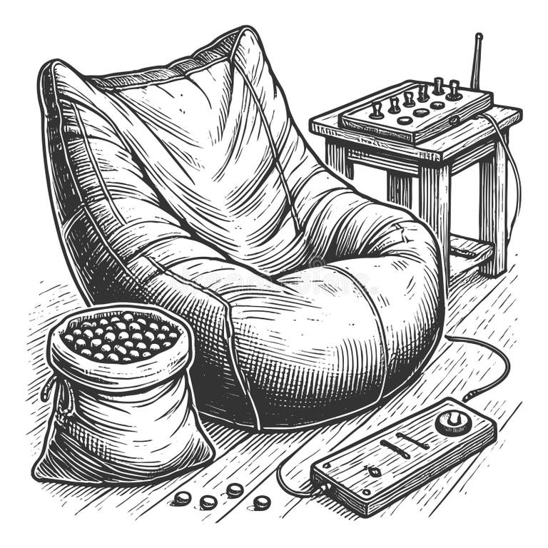 Gaming Setup with Bean Bag Chair Vector Stock Vector - Illustration of ...