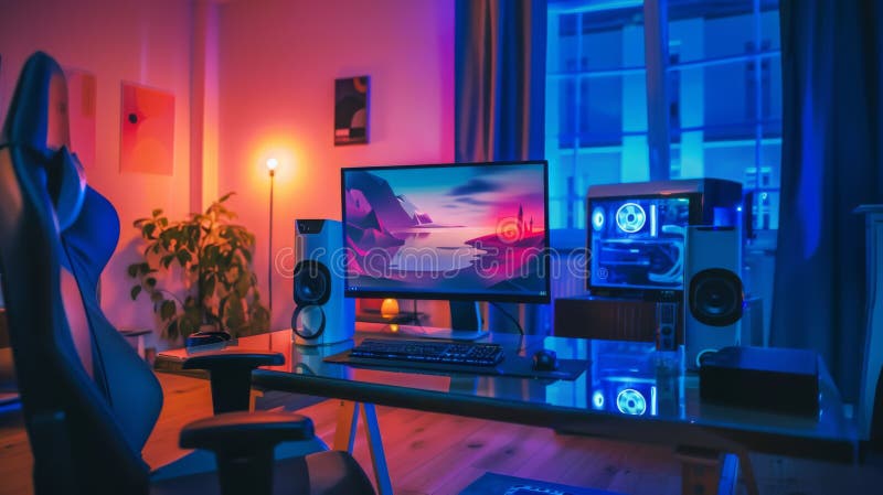 Gaming Setup with Colorful Lighting Stock Photo - Image of hardware ...
