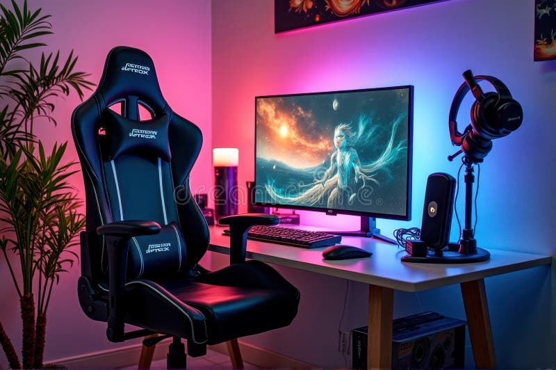 Gaming Setup with Ergonomic Chair, Rgb Lighting, and High-resolution ...