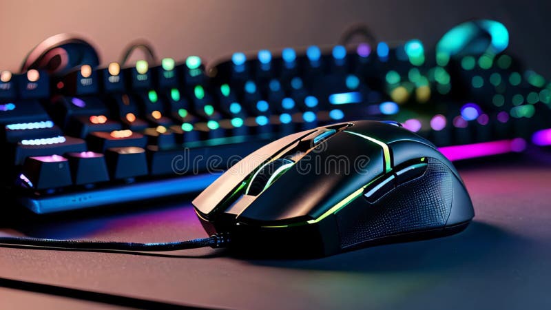 Gaming Setup Featuring Colorful Pc Mouse and Keyboard with Dynamic ...