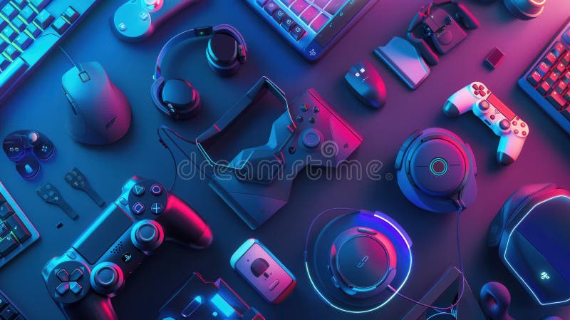 Gaming Setup Featuring Gaming Consoles, Mice, Keyboards, and Headsets ...