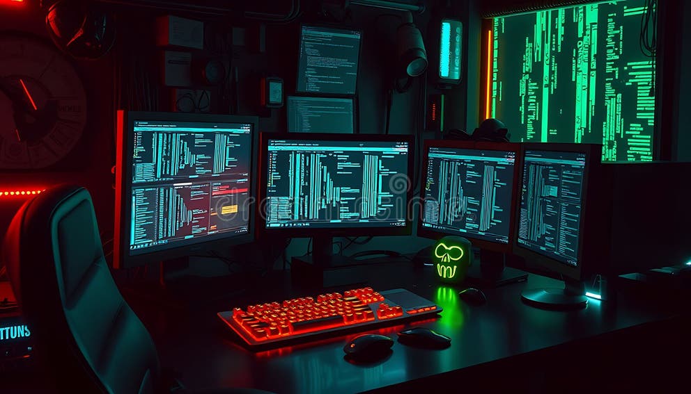 Gaming Setup with Multiple Monitors, Computer Workstation, Stock Photo ...