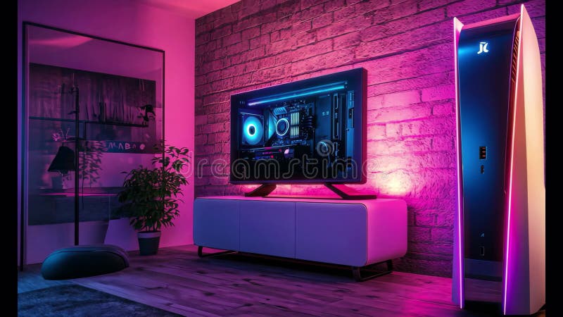 Gaming Setup Ps Console Pc Rgb Lights Modern Interior Design Home ...