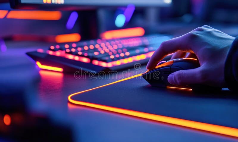 Gaming Setup with RGB Mouse and Keyboard in Action Stock Illustration ...