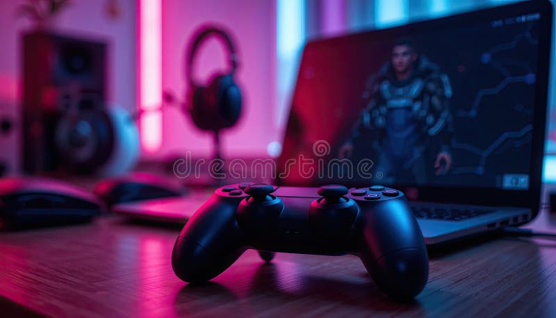 A Gaming Setup with a Shallow Depth of Field, Focusing on a PlayStation ...