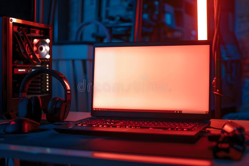 Gaming Setup Under Red Light Stock Illustration - Illustration of ...
