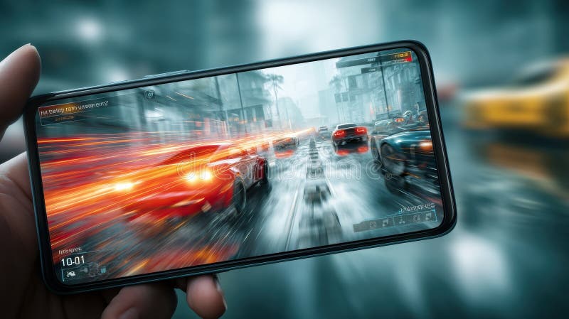 Gaming Smartphone Showcasing Racing Game Interface with Motion Trails ...