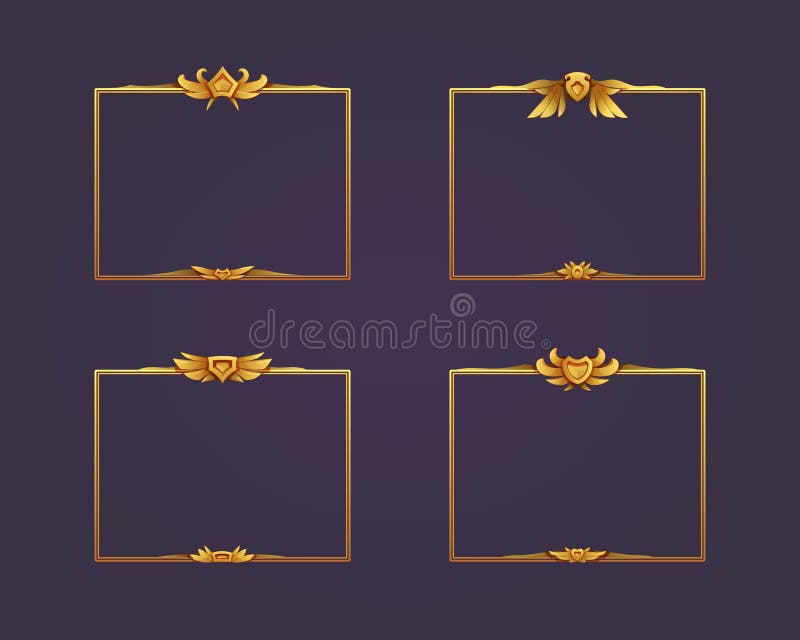 Gaming User Interface Design with Golden Frames. Golden Vector Cartoon ...