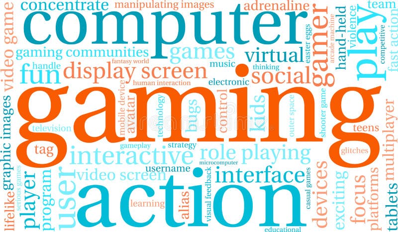 Gaming Word Cloud stock vector. Illustration of graphic - 108486136