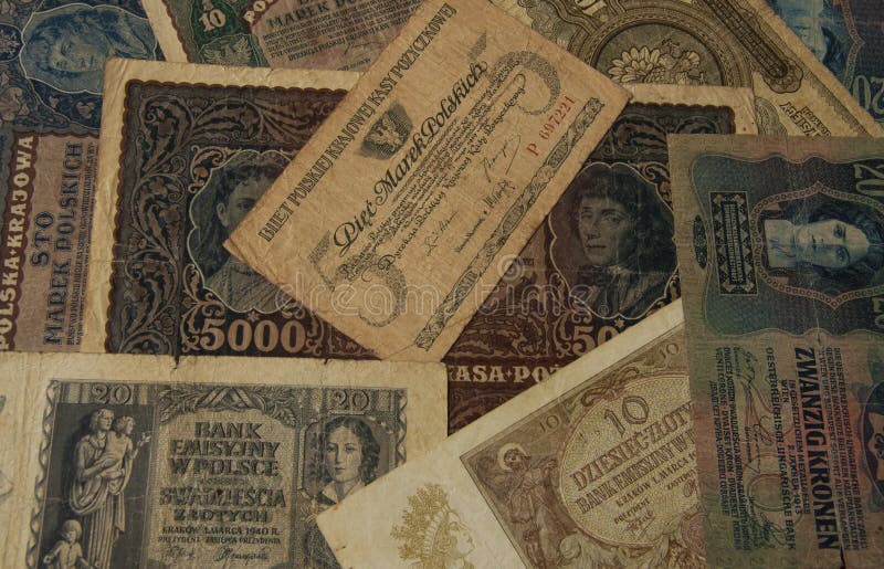 Gamla Sedlar Med Grotesk Silver- Och Kopparcoinsvintagebackgrou ...