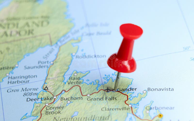 Gander, Canada pin on map stock image. Image of symbol - 337477105