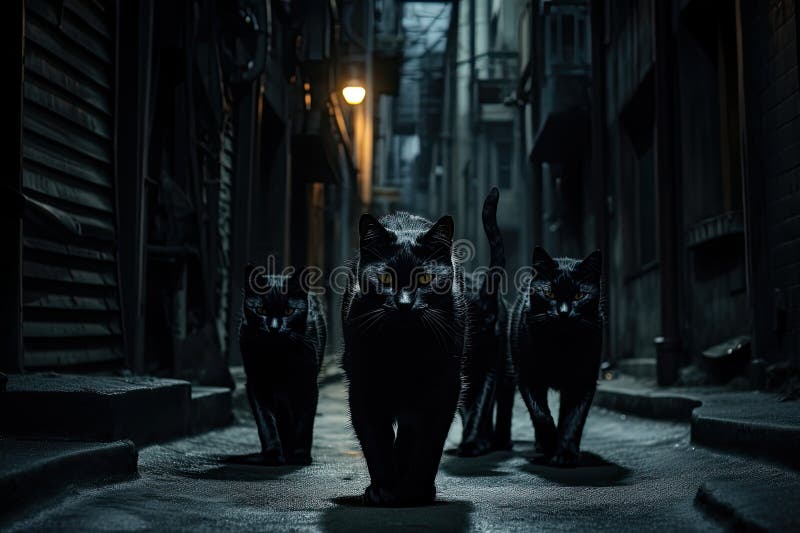 A Gang of Cat Mafia Walks Down a Dark Street Stock Photo - Image of ...