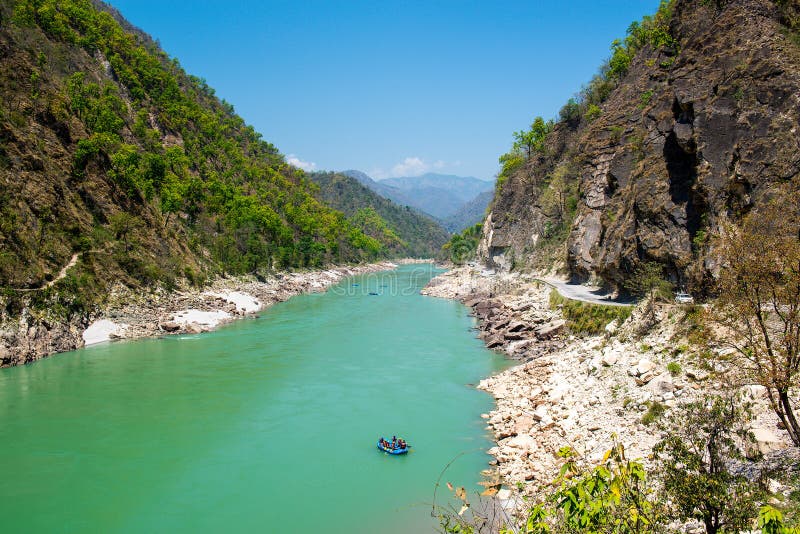 Gang River Valley and Rafting Boat Near Rishikesh Stock Image - Image ...