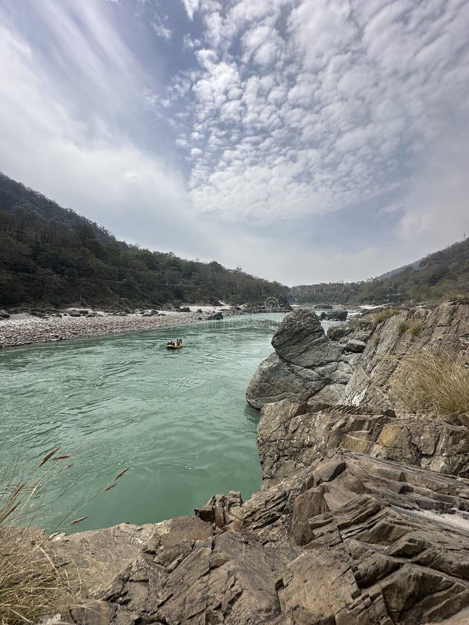 The Ganges or Ganga River Surrounded by Rocky Cliffs. Stock Image ...