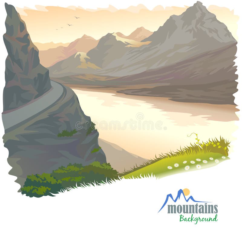 River Flowing through Hills and Mountain Stock Vector - Illustration of ...