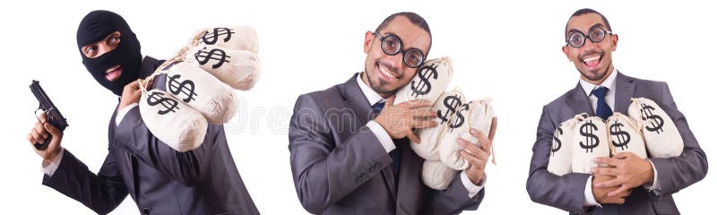 The Gangster with Bags of Money on White Stock Photo - Image of finance ...