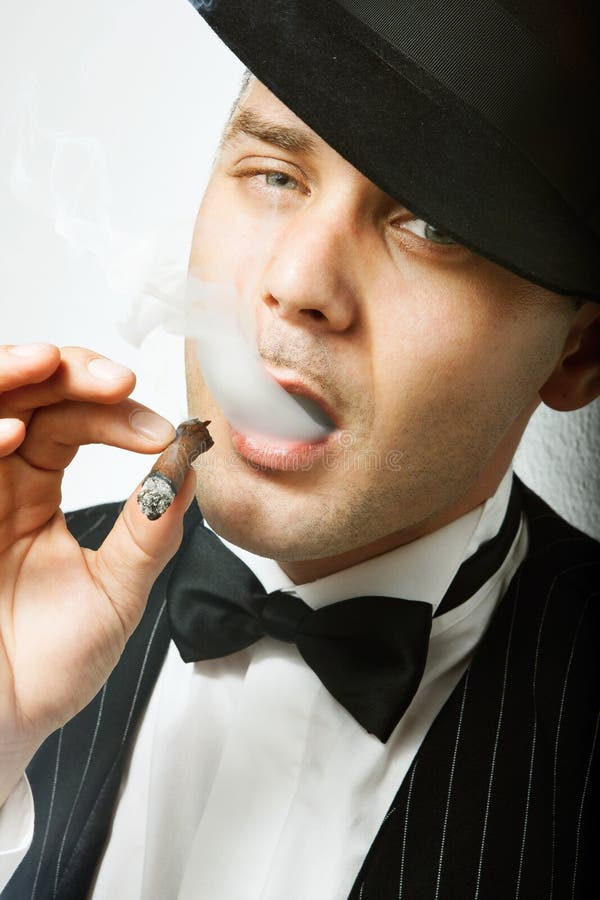 Gangster with cigar stock image. Image of pensive, mafia - 20132759