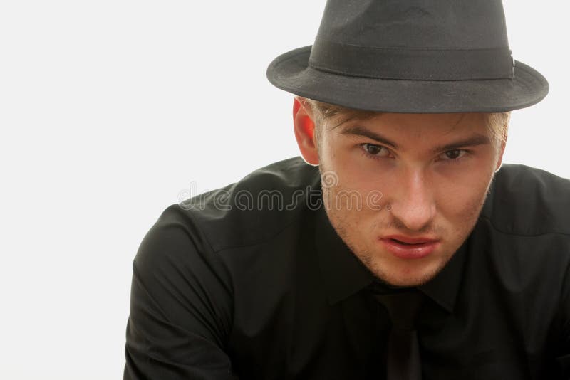 Gangster in a Hat Isolatted on White Stock Image - Image of looking ...