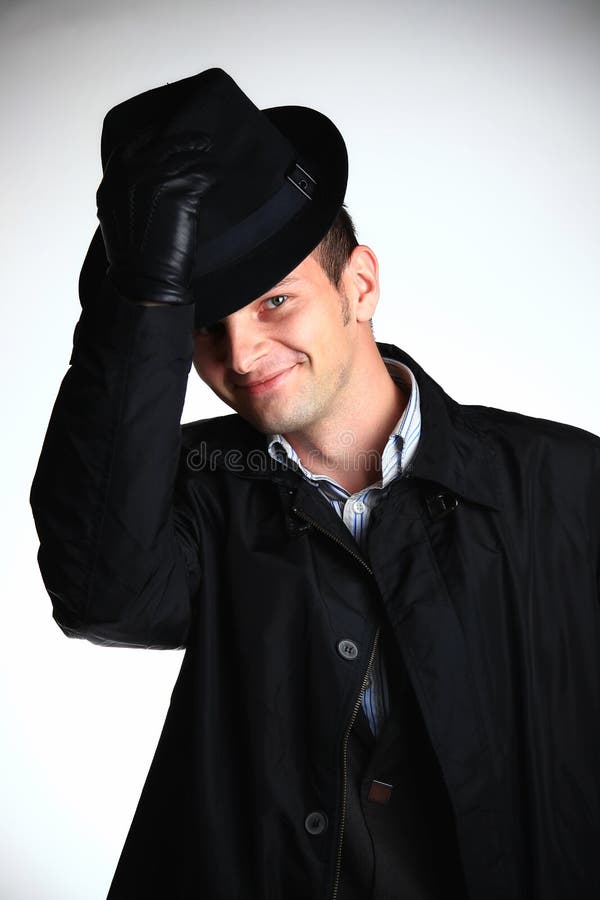 Gangster man in hat stock image. Image of portrait, macho - 12009789