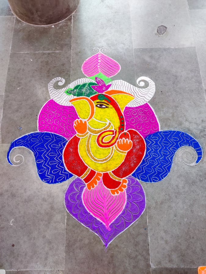 Ganpati Bappa Rangoli Design Handcrafted Decoration Stock Photo - Image ...
